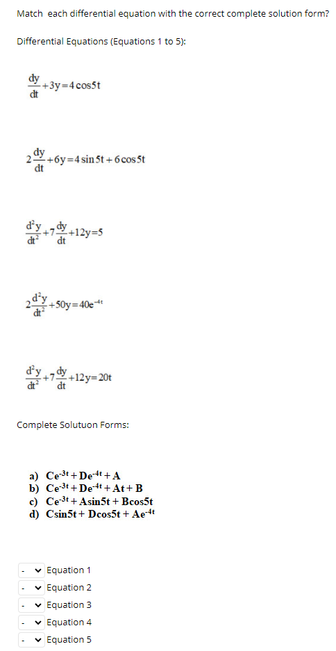 Solved Match each differential equation with the correct | Chegg.com