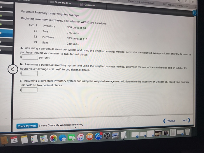 Solved Perpetual Inventory Using Weighted Average Beginning | Chegg.com