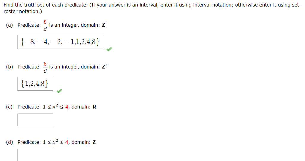Solved Find the truth set of each predicate. (If your answer | Chegg.com