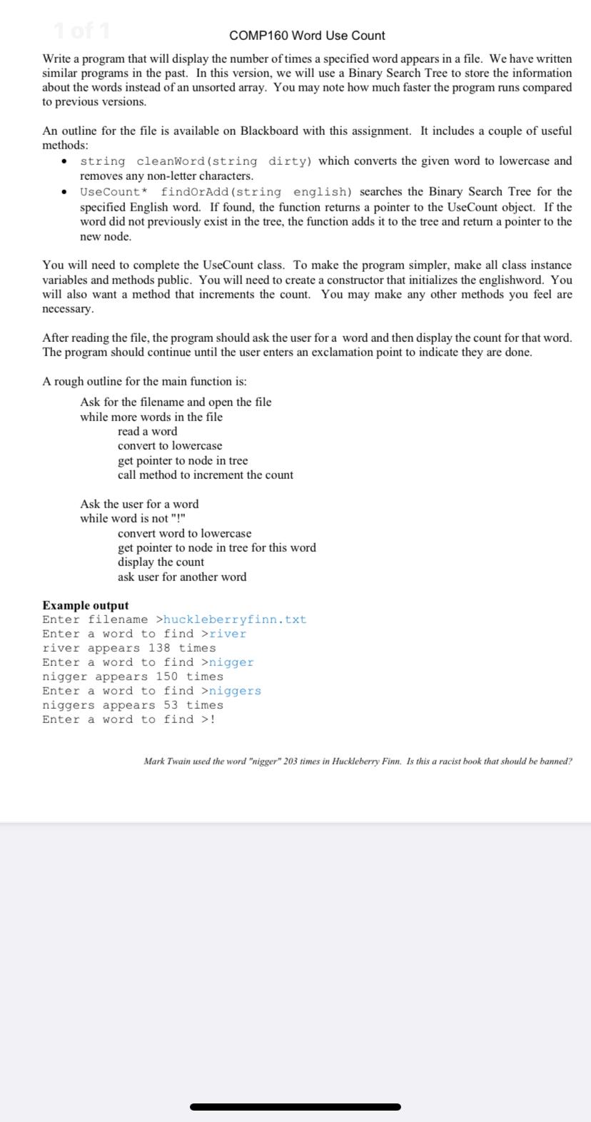 COMP160 Word Use Count Write a program that will | Chegg.com