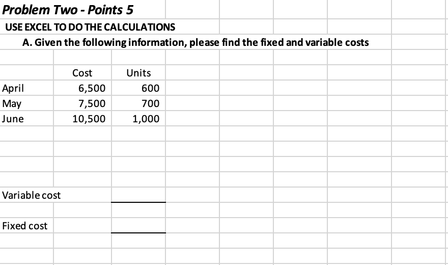 Solved Problem Two-Points 5 USE EXCEL TO DO THE CALCULATIONS | Chegg.com