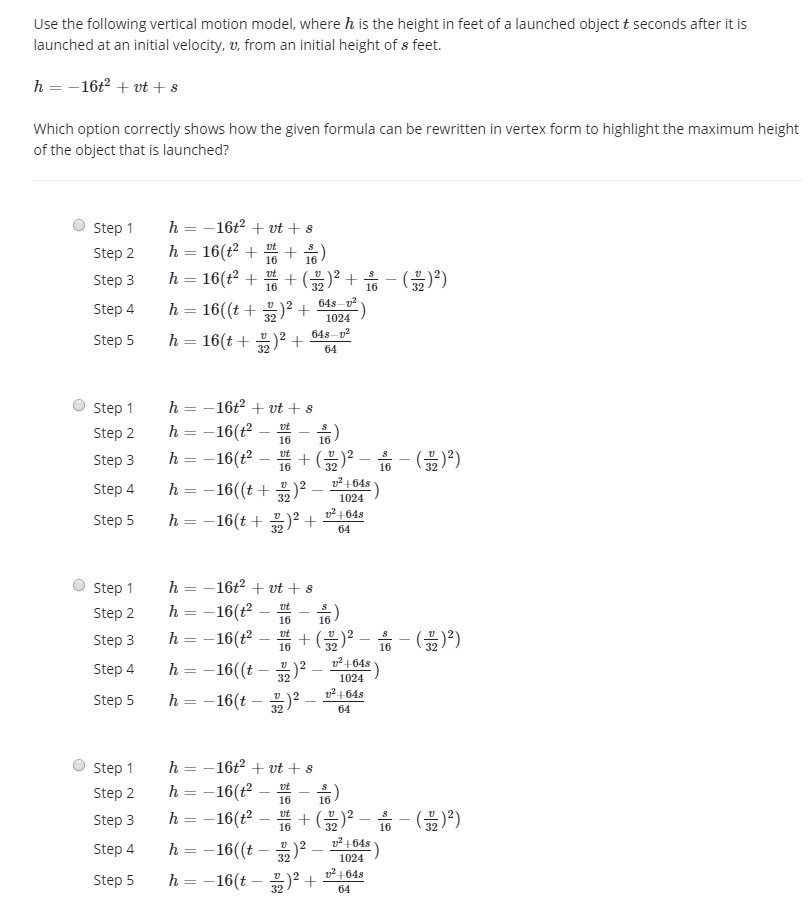 Solved Use the following vertical motion model, where h is | Chegg.com