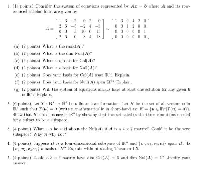 Solved 1. (14 points) Consider the system of equations | Chegg.com
