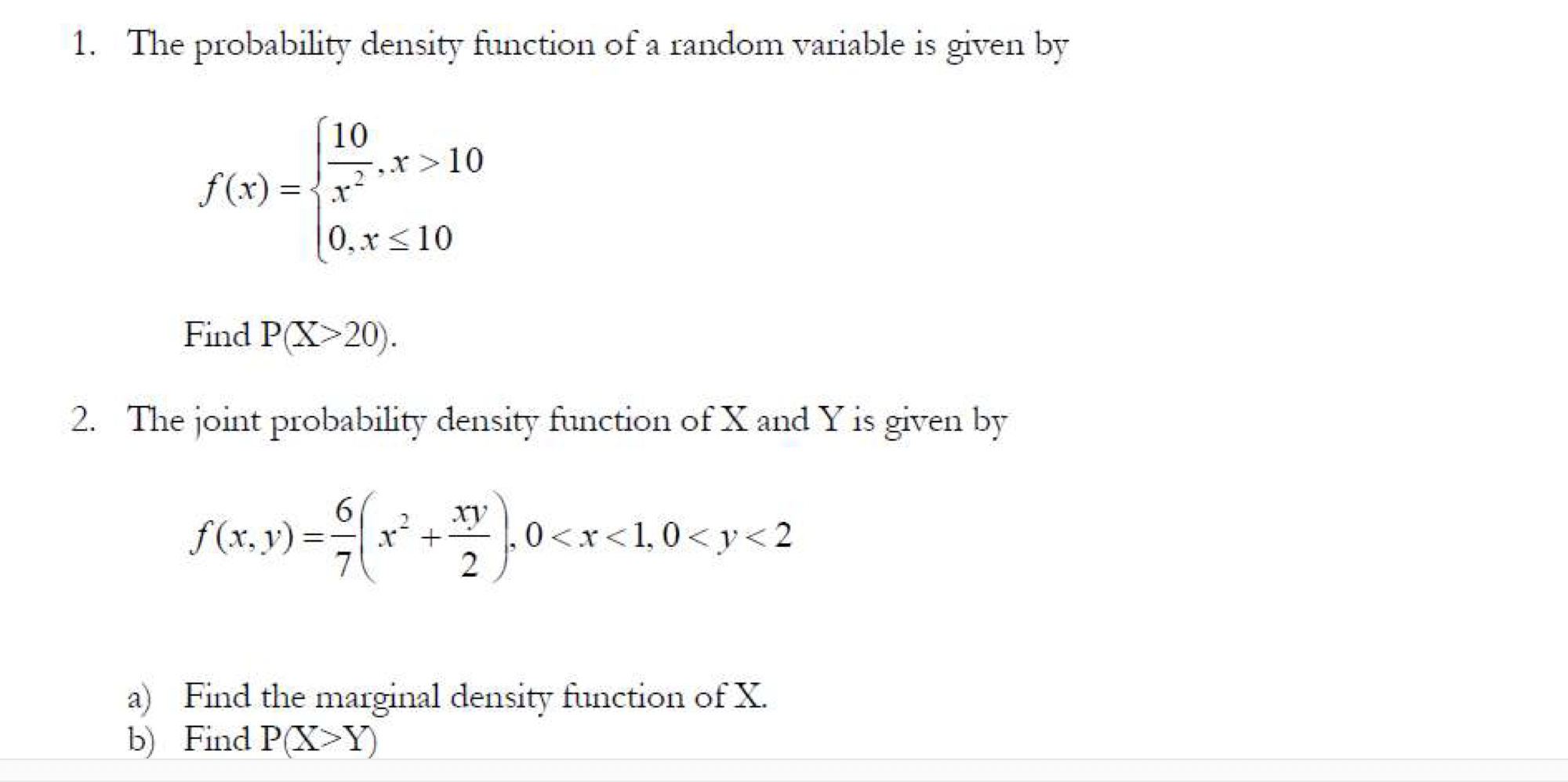 Solved 1. The probability density function of a random | Chegg.com