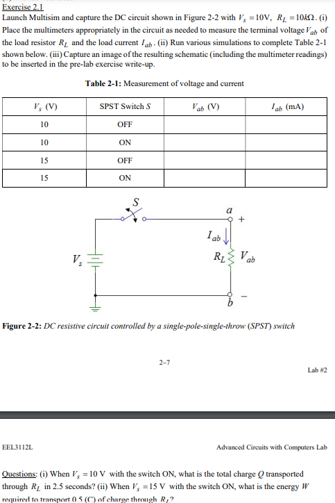 Solved Exercise 2.1Launch Multisim and capture the DC | Chegg.com