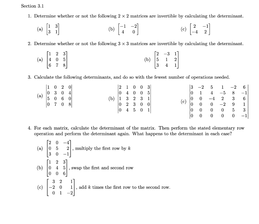 Solved Section 3.1 1. Determine whether or not the following | Chegg.com