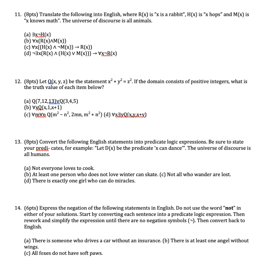 Solved 11. (8pts) Translate the following into English, | Chegg.com