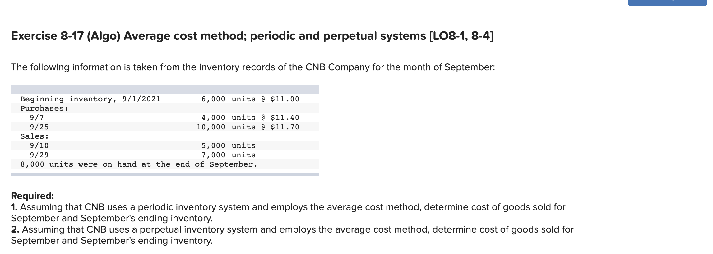 Solved Exercise 8-17 (Algo) Average cost method; periodic | Chegg.com
