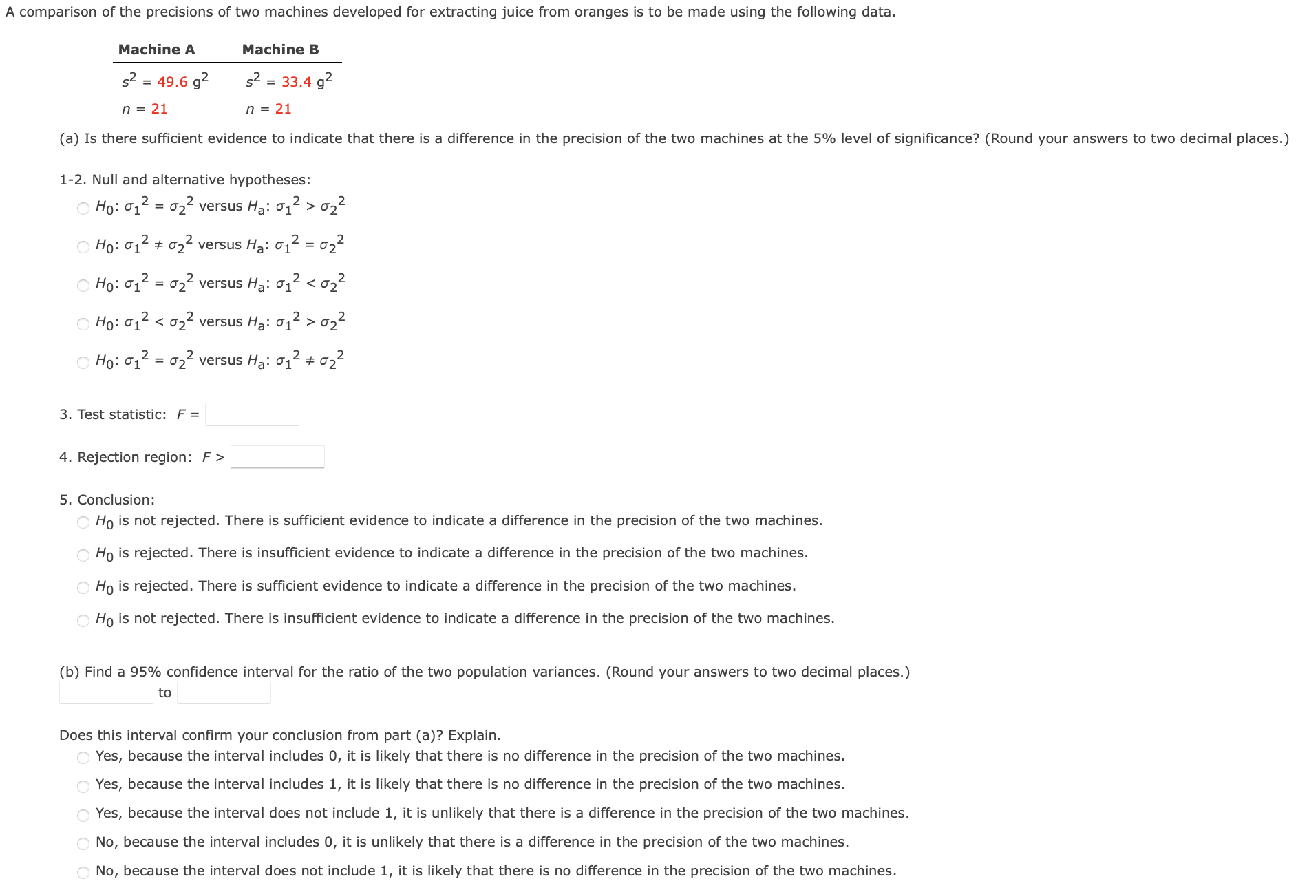 Solved 1-2. Null and alternative hypotheses: H0:σ12=σ22 | Chegg.com