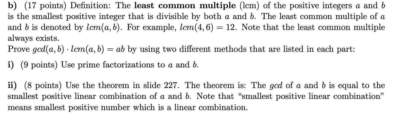 Solved b) (17 points) Definition: The least common multiple | Chegg.com