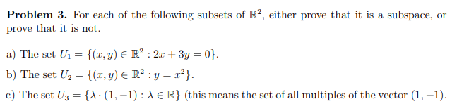 Solved Problem 3. For each of the following subsets of R2, | Chegg.com