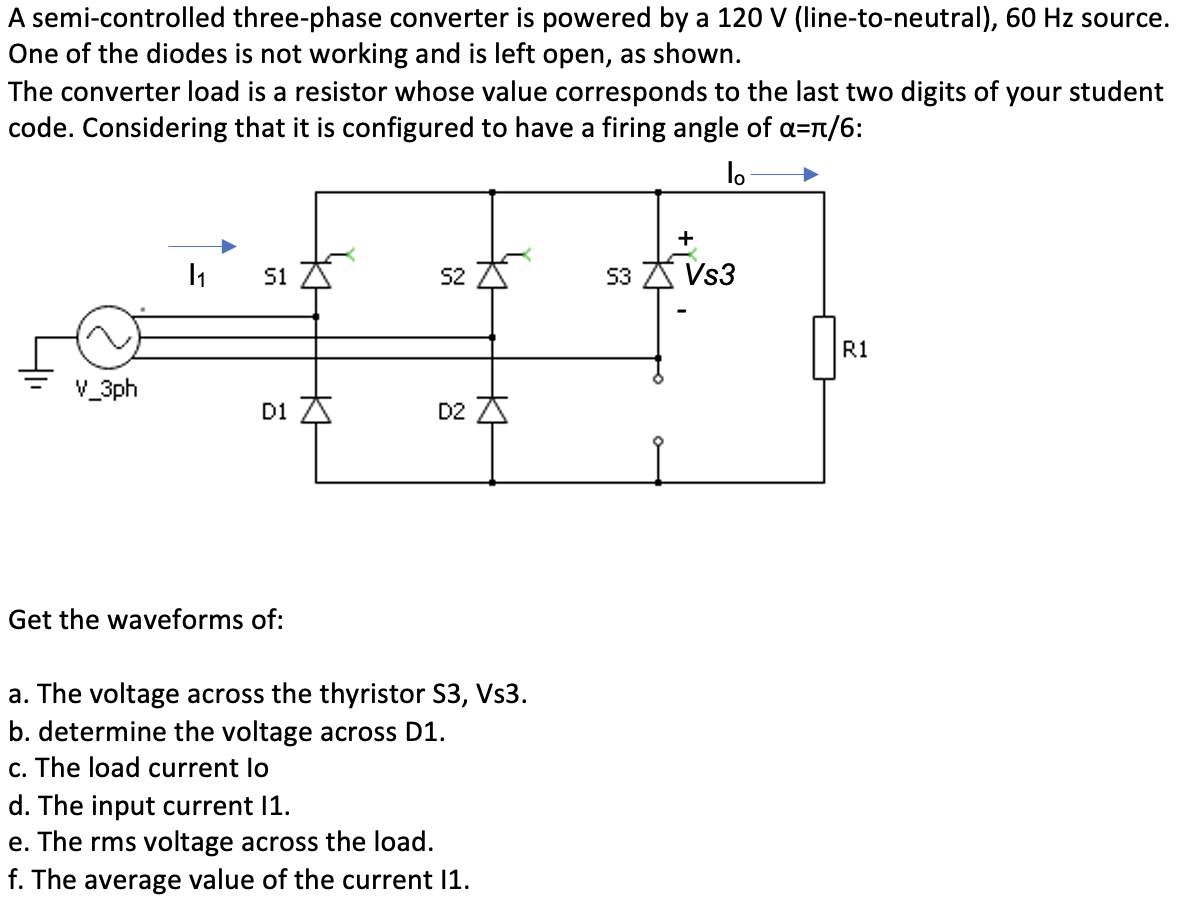 Solved A semi-controlled three-phase converter is powered by | Chegg.com