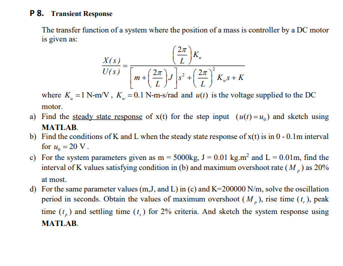 Solved m + +(91"} +(2) W P 8. Transient Response The | Chegg.com
