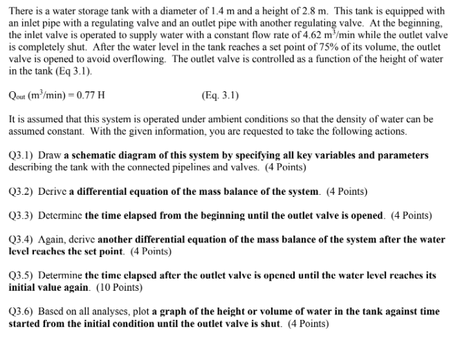 Solved There is a water storage tank with a diameter of 1.4 | Chegg.com