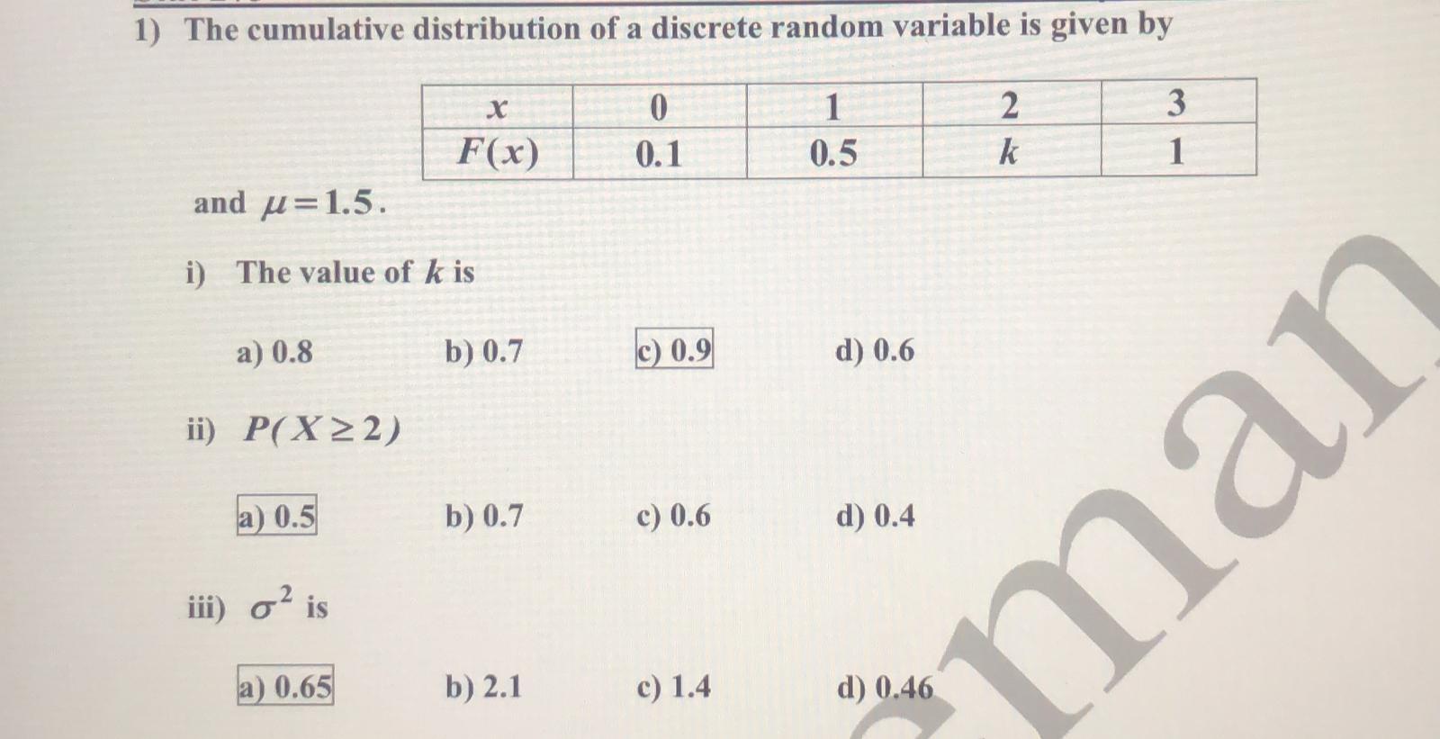 Solved 1) The cumulative distribution of a discrete random | Chegg.com