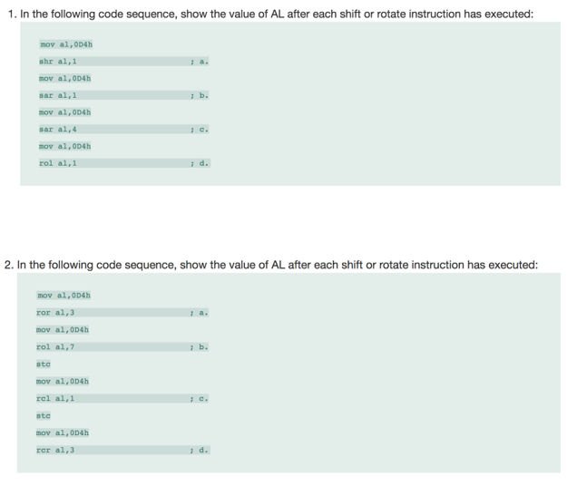 Solved 1. In the following code sequence, show the value of | Chegg.com