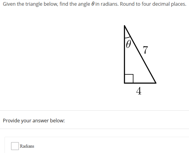 Solved Given the triangle below, find the angle 0 in | Chegg.com