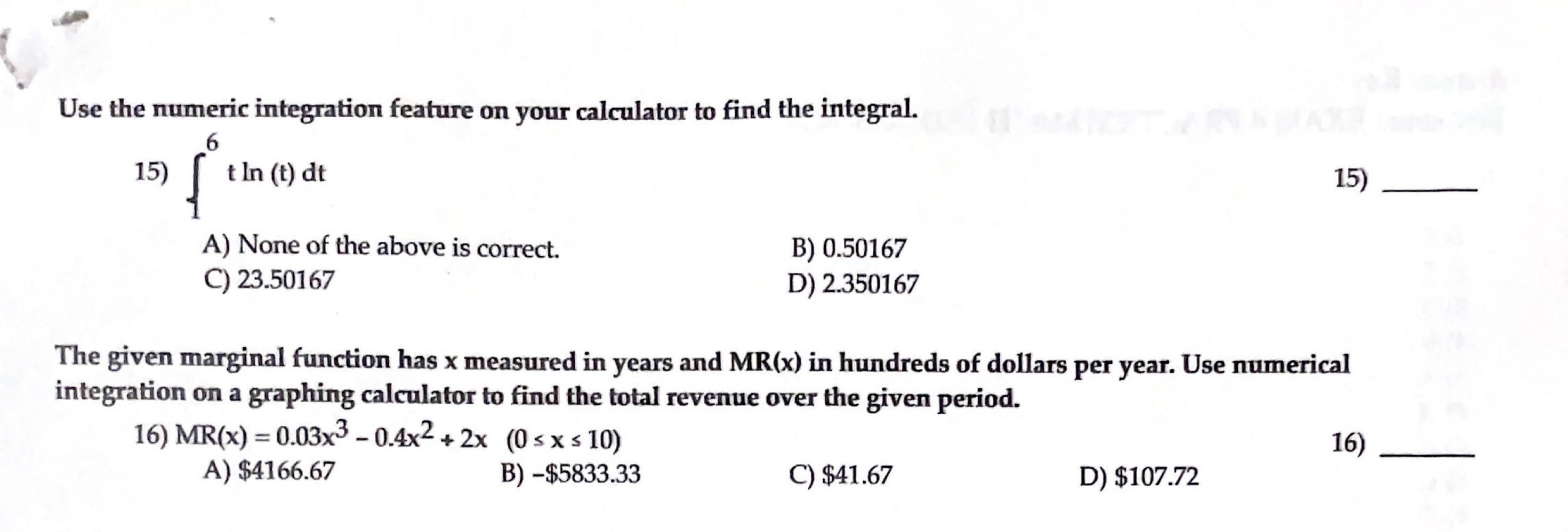 Solved Use the numeric integration feature on your | Chegg.com