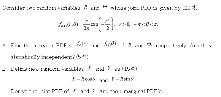 Solved Consider two random variables R and Θ whose joint PDF | Chegg.com