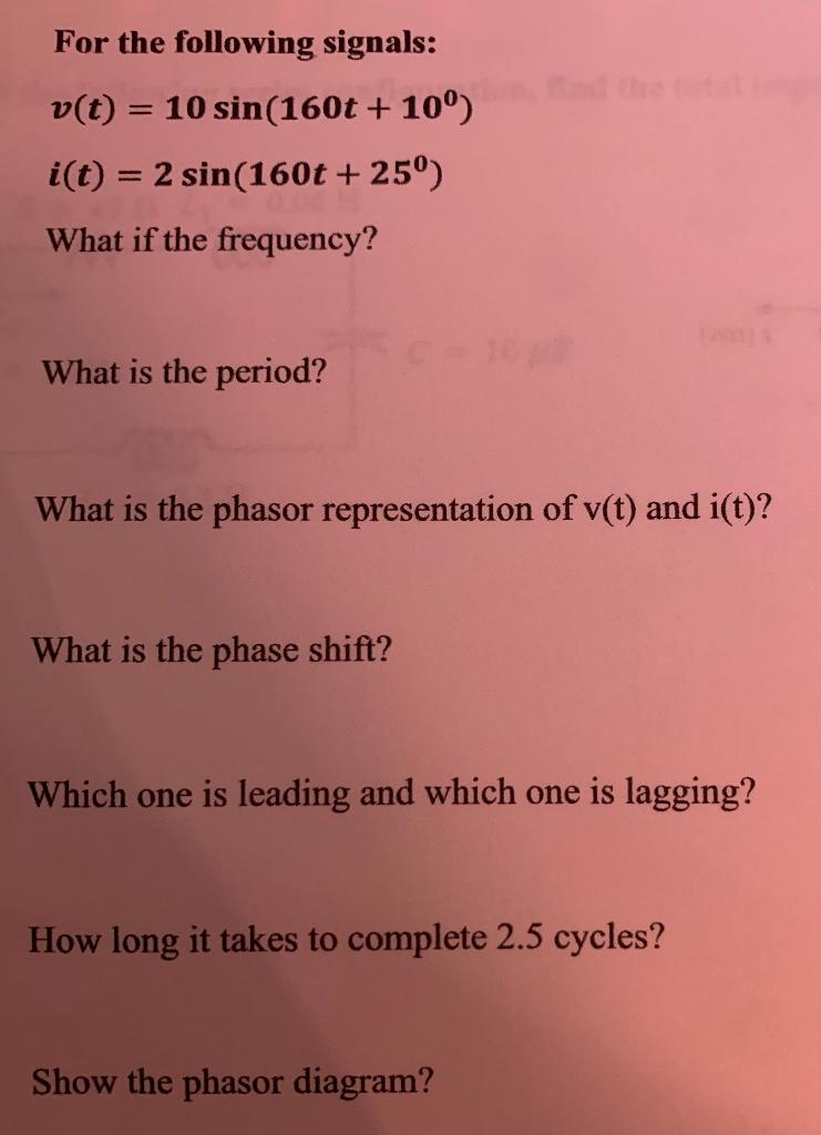Solved For the following signals: | Chegg.com