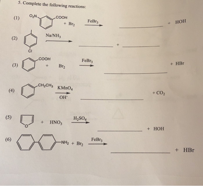 Solved 5. Complete the following reactions O2N COOH + HOH | Chegg.com