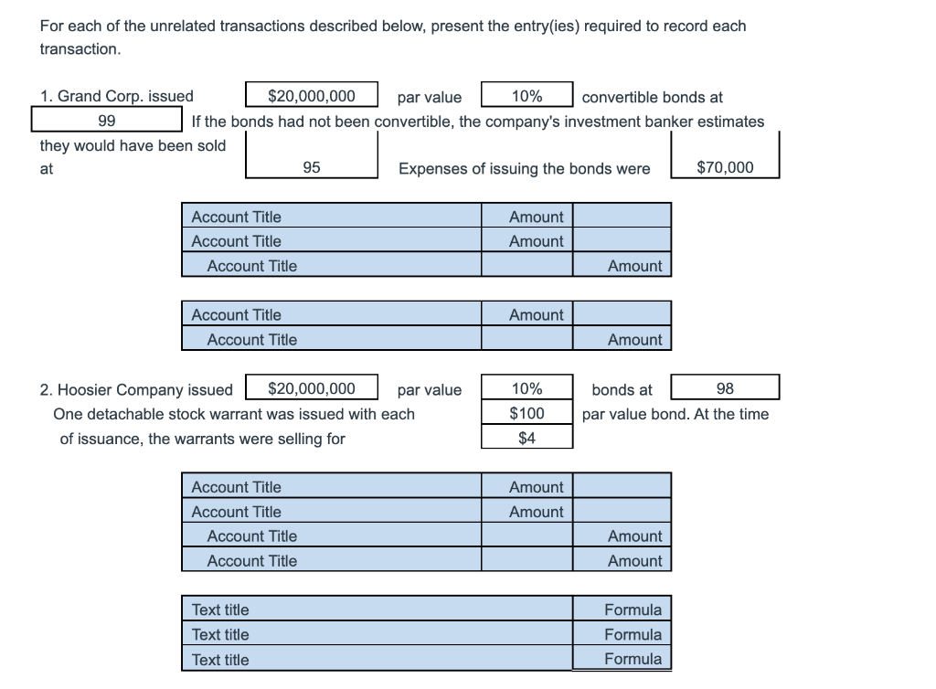 Solved For each of the unrelated transactions described | Chegg.com