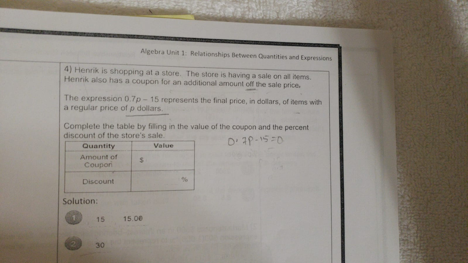 Solved Algebra Unit 1: Relationships Between Quantities and | Chegg.com