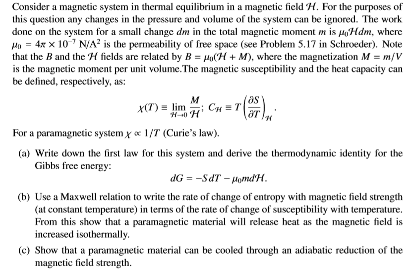 Solved Consider a magnetic system in thermal equilibrium in | Chegg.com