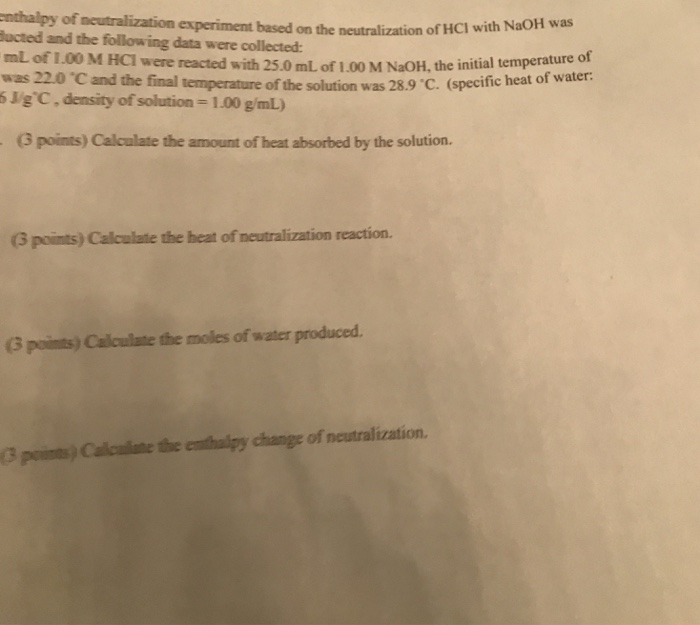 Solved n experiment based on the neutralization of HCI with | Chegg.com