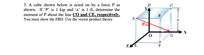 Solved 3. A cube shown below is acted on by a force P as | Chegg.com