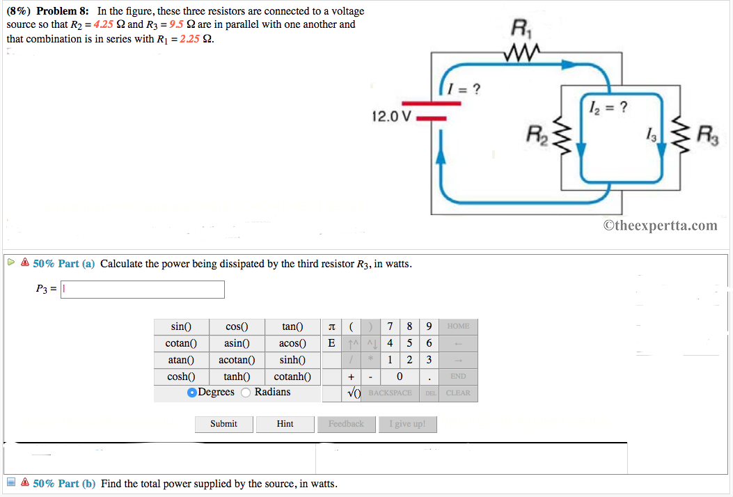 Solved (8%) Problem 8: In the figure, these three resistors | Chegg.com