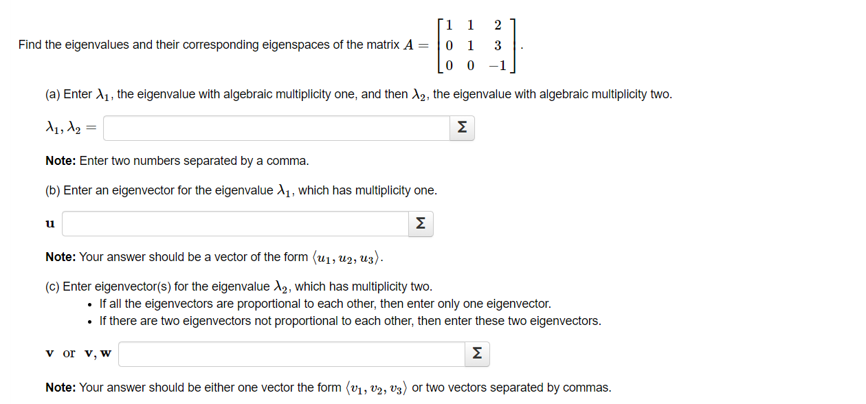Solved the eigenvalues and their corresponding eigenspaces | Chegg.com
