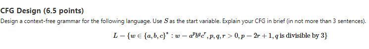 Solved CFG Design (6.5 points) Design a context-free grammar | Chegg.com