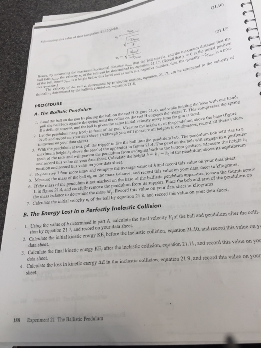 Solved Date 2 Data Sheet Experiment 21: Ballistic Pendulum | Chegg.com