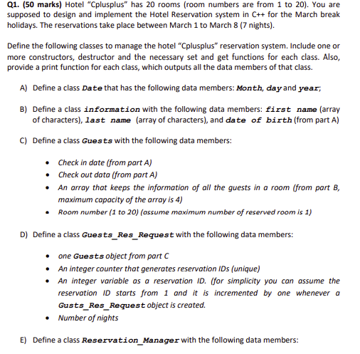 Solved Q1. (50 marks) Hotel "Cplusplus" has 20 rooms (room | Chegg.com