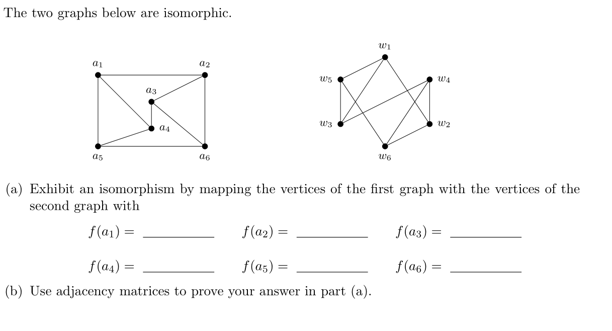 Solved The two graphs below are isomorphic. W1 ai a2 W5 W4 | Chegg.com