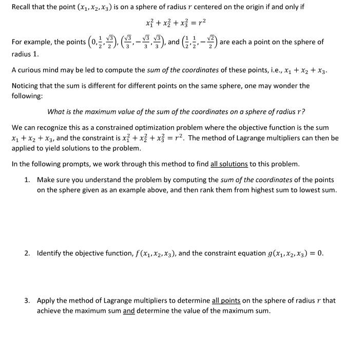 Solved x12+x22+x32=r2 For example, the points | Chegg.com