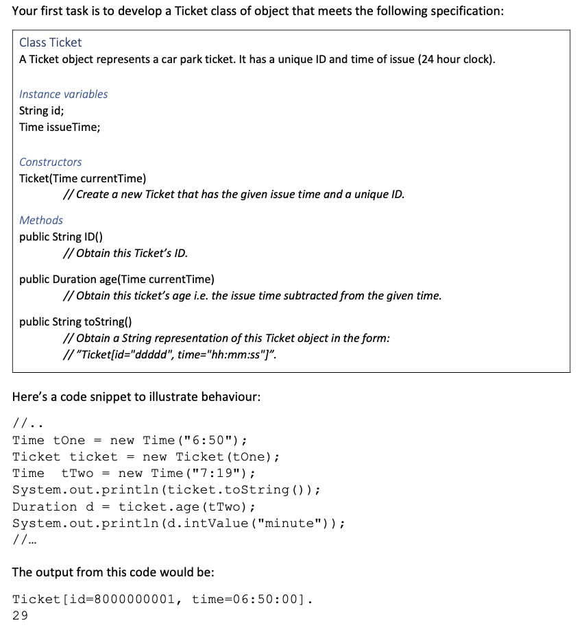 Solved Your first task is to develop a Ticket class of | Chegg.com