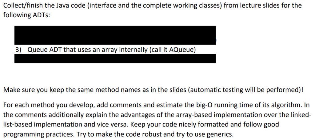 Create a Java code that includes all the methods from | Chegg.com