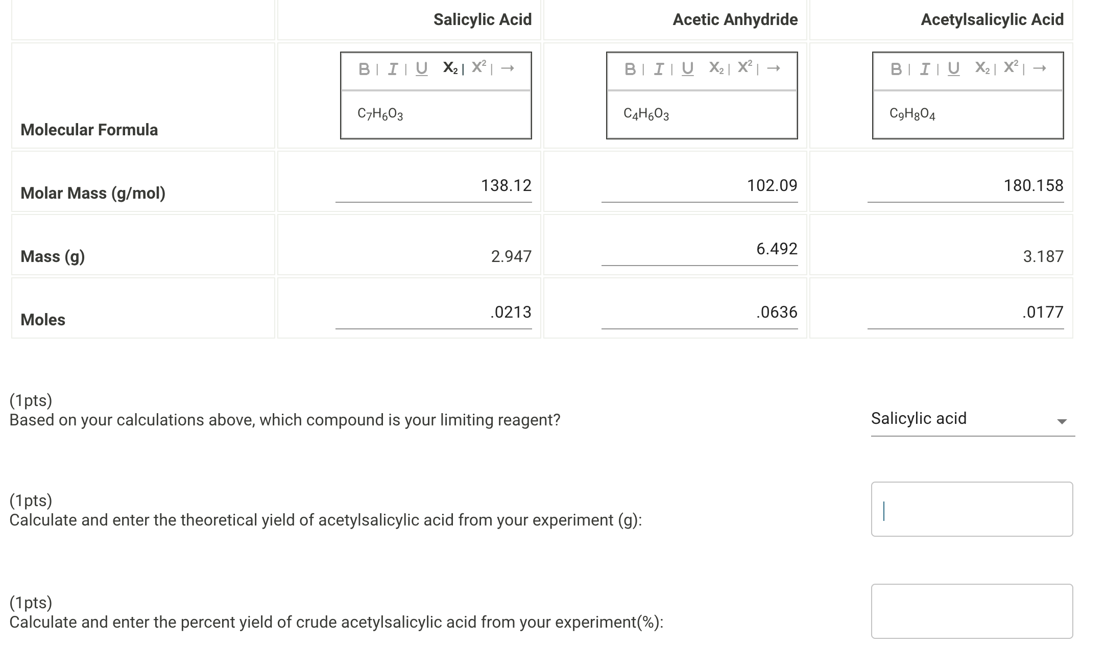 Solved Using the info in the table above, | Chegg.com