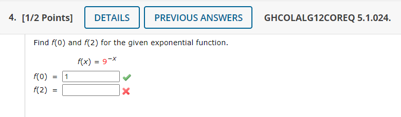 Solved 4. [1/2 Points] Find f(0) and f(2) for the given | Chegg.com