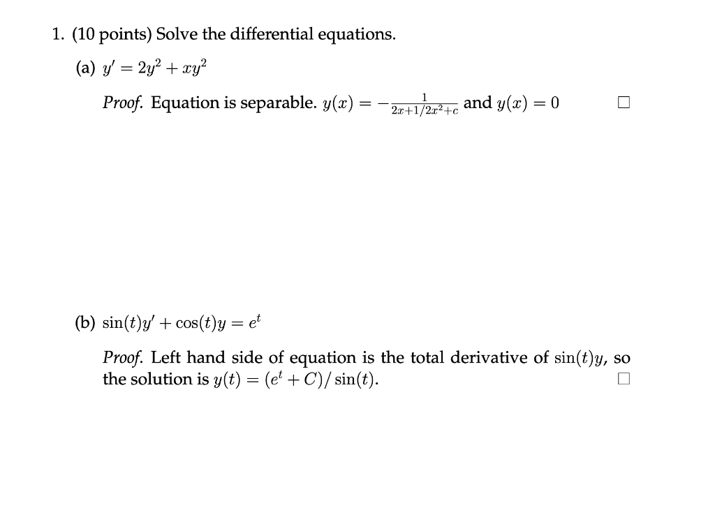 Solved 1. (10 points) Solve the differential equations. (a) | Chegg.com