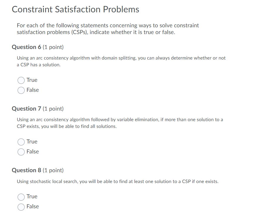 Solved Constraint Satisfaction Problems For Each Of The