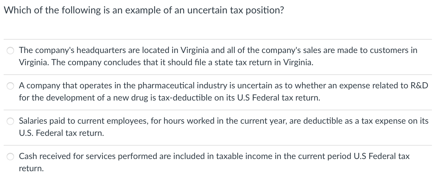 Solved Which of the following is an example of an uncertain | Chegg.com