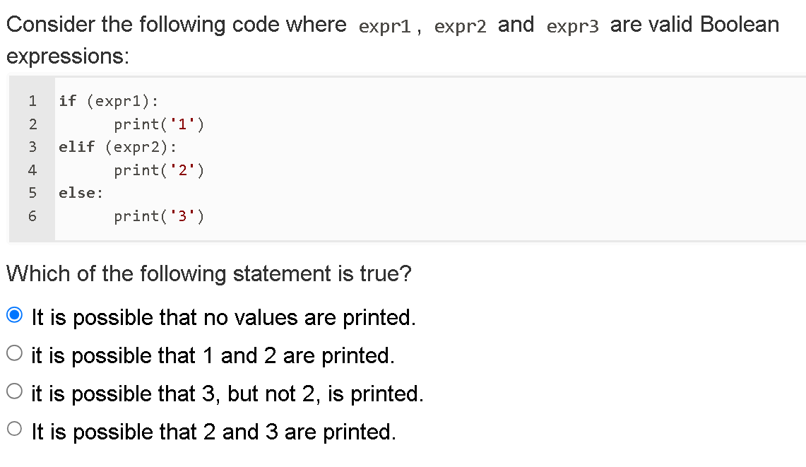 Solved Consider the following code where expr1, expr2 and | Chegg.com