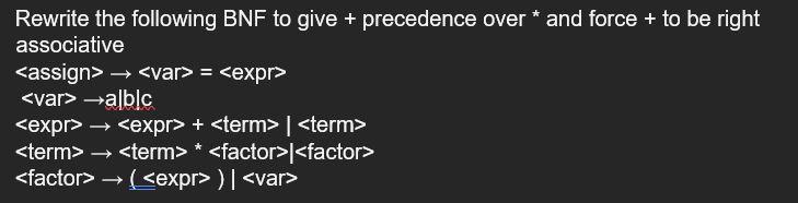 Solved Rewrite the following BNF to give + precedence over * | Chegg.com