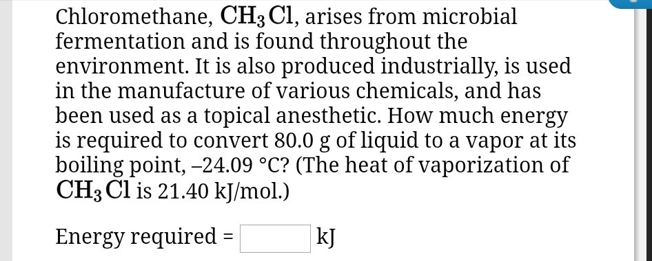 Solved Chloromethane, CH3 Cl, arises from microbial | Chegg.com