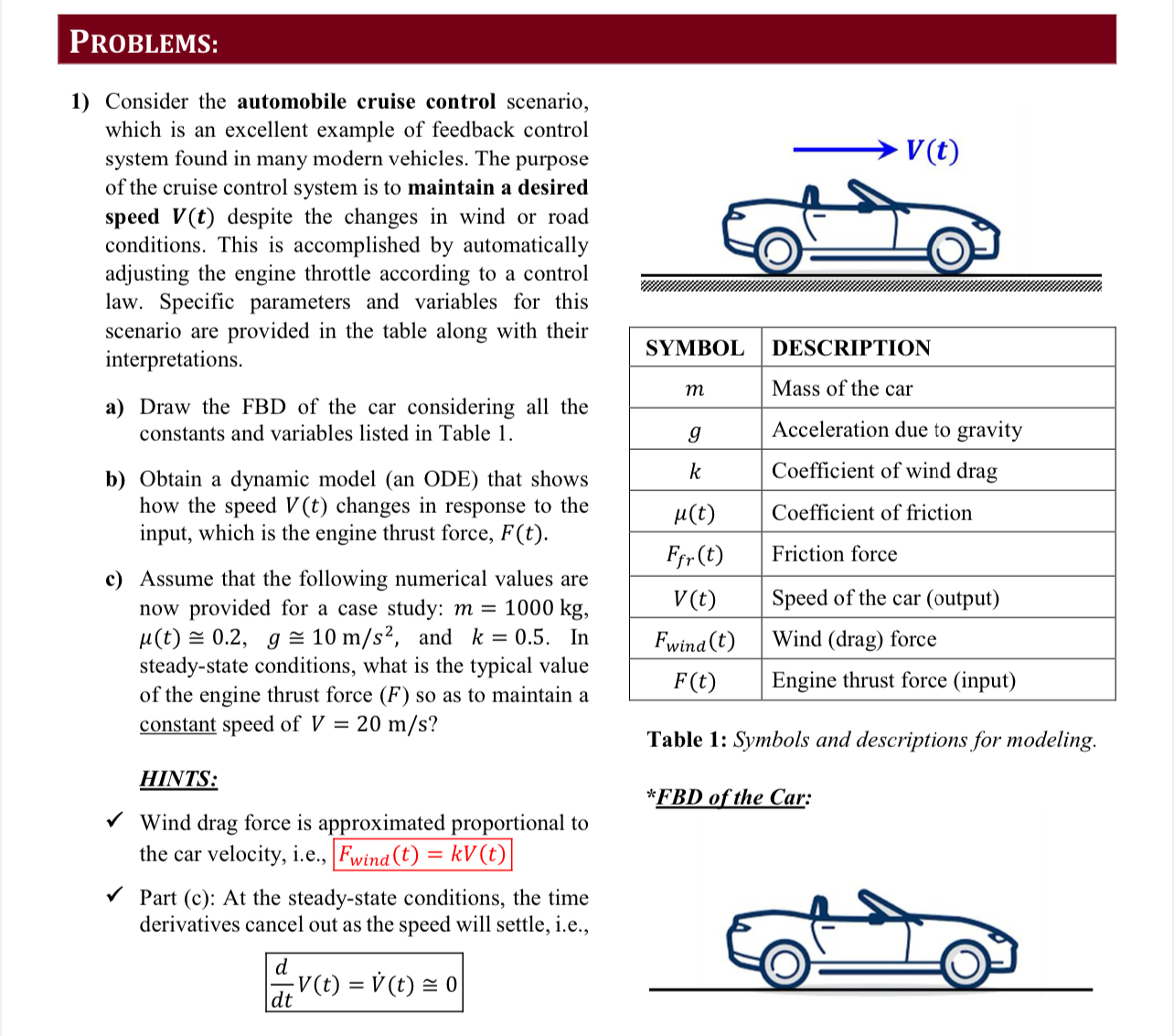 Solved PROBLEMS:Consider the automobile cruise control | Chegg.com