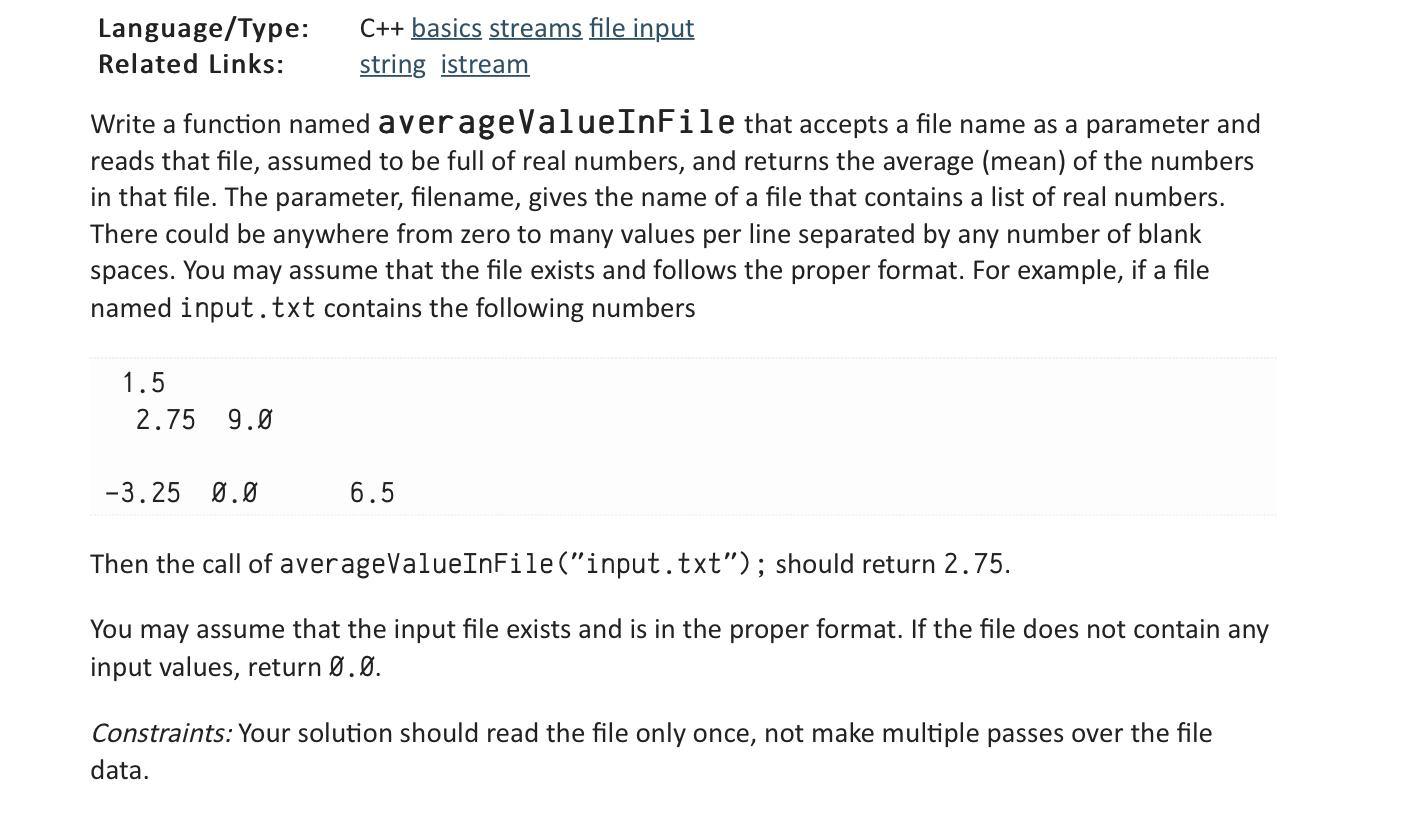 Solved Language/Type: Related Links: C++ basics streams file | Chegg.com