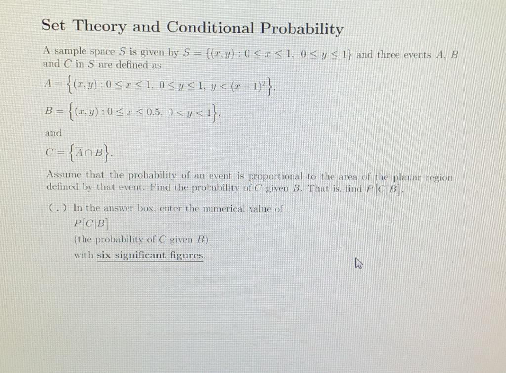 Solved Set Theory and Conditional Probability A= B- A sample | Chegg.com